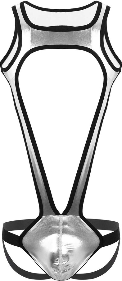 inlzdz Mens Shiny Metallic Bulge Pouch Underwear Jockstrap Wrestling ...