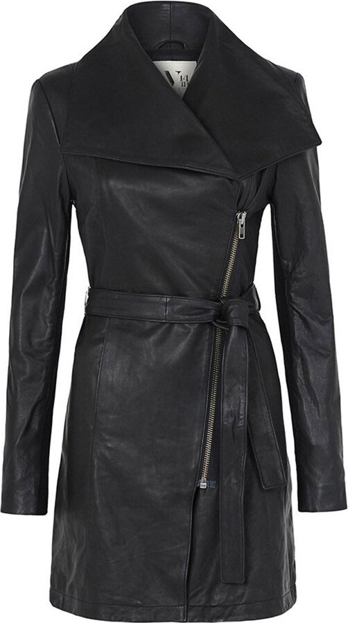 West 14Th Washington Street Drape Trench Black Leather - ShopStyle