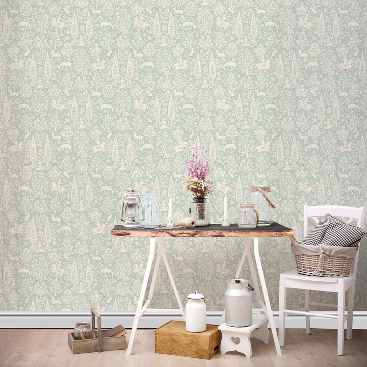 Dunelm Woodland Duck Egg Wallpaper Blue and White - ShopStyle