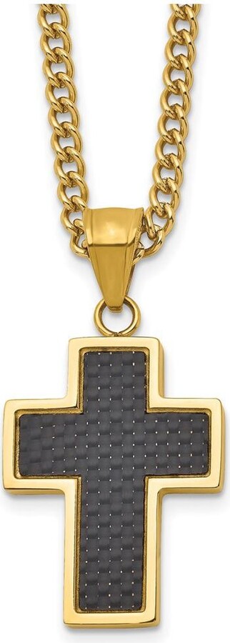 Chisel Black Carbon Fiber Inlay Cross Pendant Curb Chain Necklace ...
