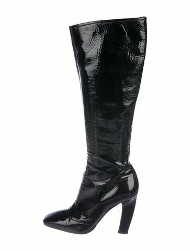 Prada Patent Leather Knee-High Boots Black - ShopStyle