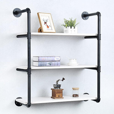 Trent Austin Design Industrial Wall-Mounted Pipe Shelving Unit With ...