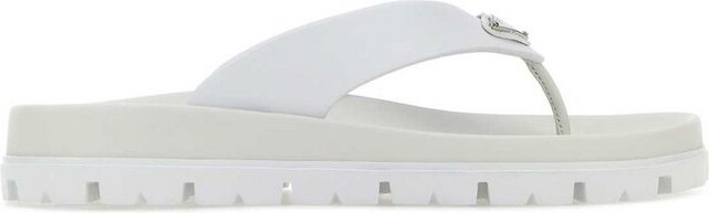Prada Triangle-Logo Round-Toe Flip Flops - ShopStyle