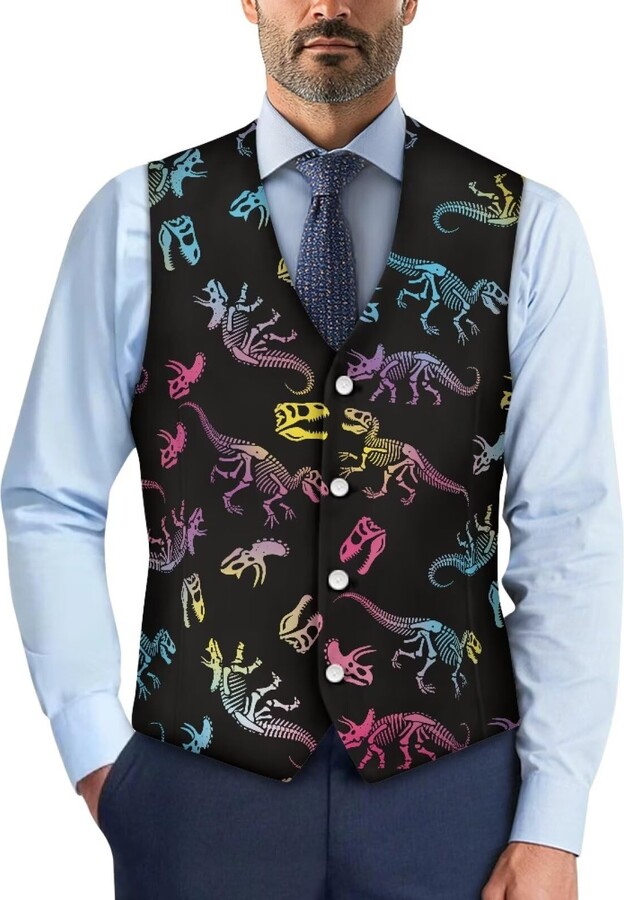 Suhoaziia Dinosaurs Black Formal Suit Vest for Men Business Dress ...