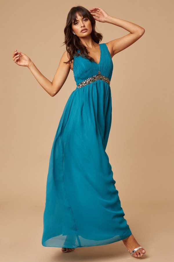 Little Mistress Turquoise Embellished Waist Maxi Dress - ShopStyle