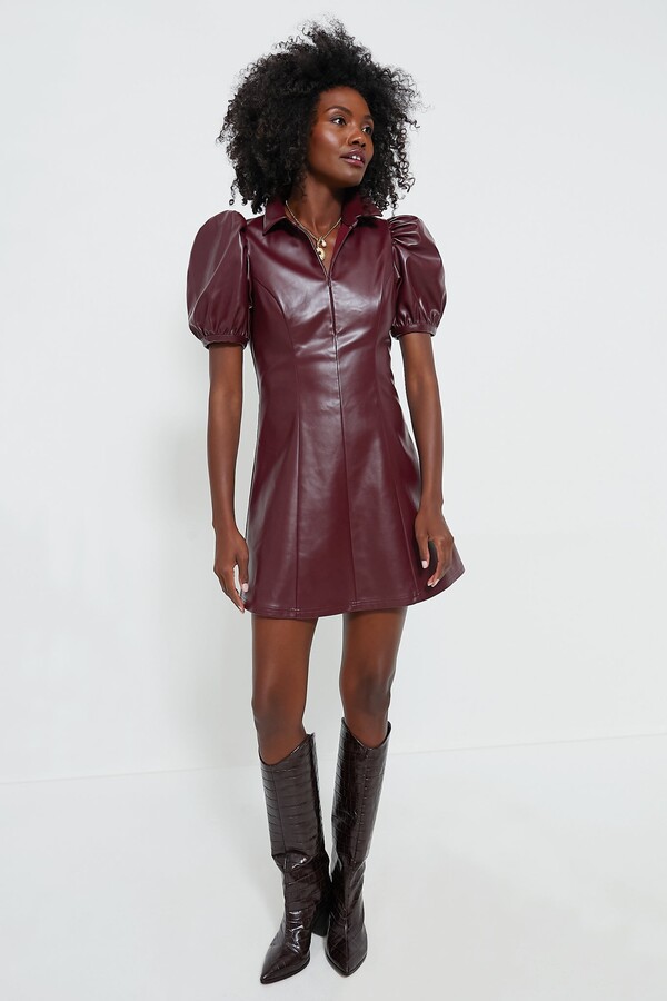 Hyacinth House Burgundy Front Zip Faux Leather Mini Dress - ShopStyle