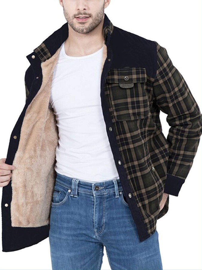 AAP Men Padded Lumberjack Check Plaid Jacket Fur Lined Long Sleeve ...