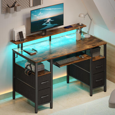 Wrought Studio Computer Desk with 4 Drawers and Monitor Shelf, Gaming ...