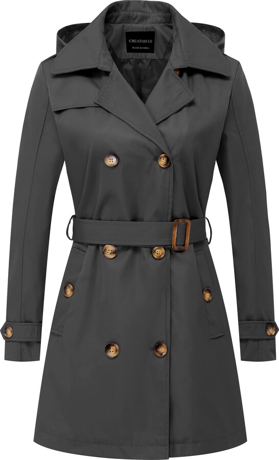 CREATMO US Women's Trench Coat Double-Breasted Classic Lapel Overcoat ...