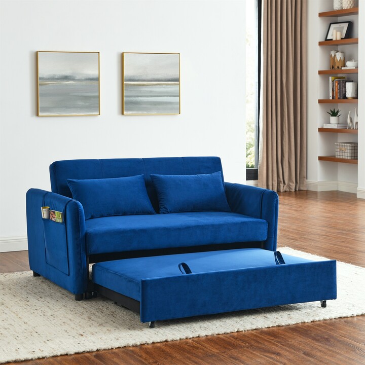 Sunmory Convertible Sofa Bed, Versatile Velvet Double Sofa with Pull ...