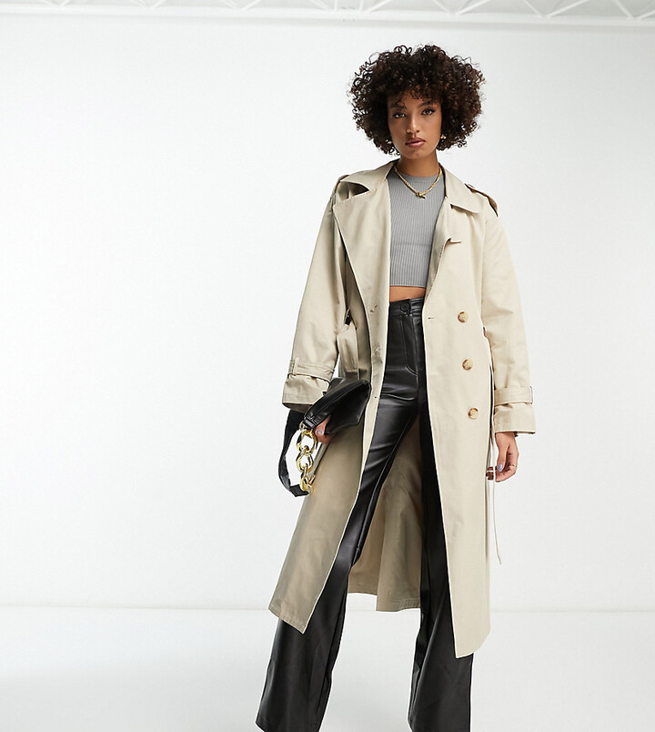 Urban Code Tall longline oversized trench coat in beige - ShopStyle