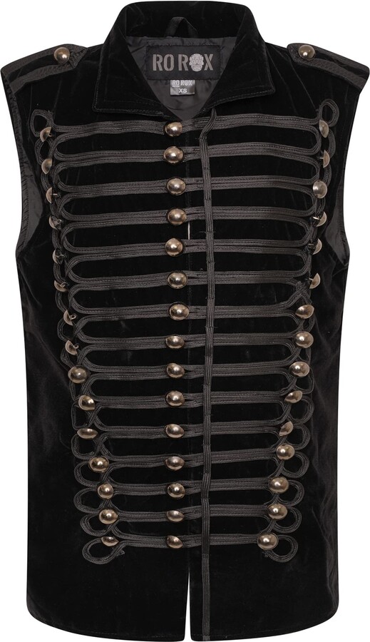 Ro Rox Sleeveless Jacket Mens Goth Velvet Uniform Military Parade Vest ...
