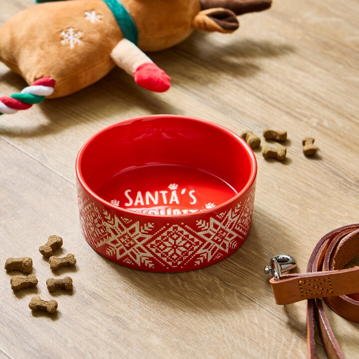 Dunelm Santa's Favourite Christmas Stoneware Pet Bowl Red - ShopStyle