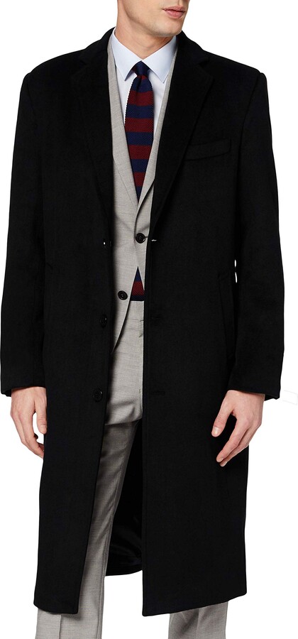 Cashmere Trench Men's Black Wool Blend Overcoat - Long Winter Coat With ...