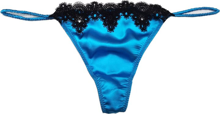 SilRiver Womens Silk Satin Thong Panties Lace G String Thong T Back ...