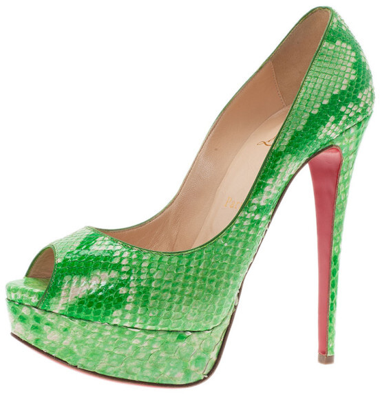 Christian Louboutin Green Python Lady Peep Toe Platform Pumps Size 37.5 ...