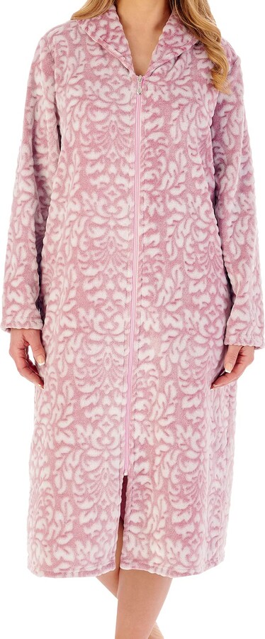 Slenderella HC02332-PK Women's Pink Damask Motif Zip Front Dressing ...