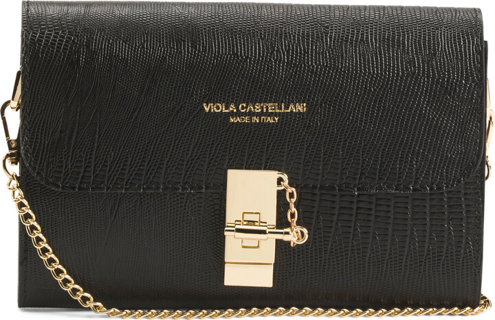 Viola Castellani Made In Italy Leather Lizard Crossbody With Chain ...