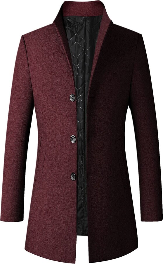 Generic Jacket Mens 3/4 Long Overcoat Jacket Wool Feel Coat Slim ...