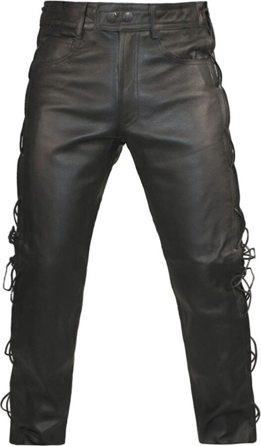 Skintan Mens Leather Lace Sided Trousers Jeans - L29 W32 Black - ShopStyle