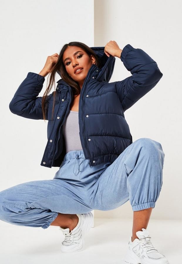 Missguided Navy Hooded Puffer Jacket - ShopStyle