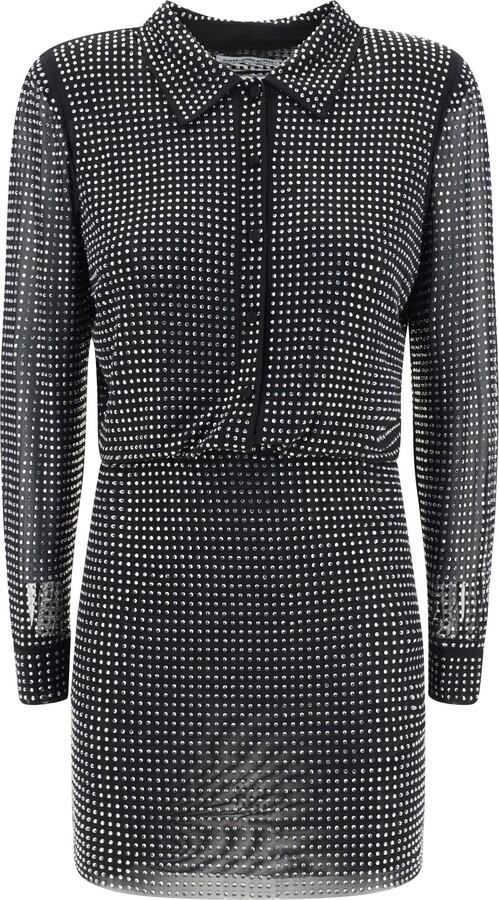 Self-Portrait Rhinestone mini shirt dress - ShopStyle