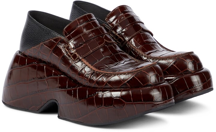 Loewe Croc-effect leather platform loafers - ShopStyle