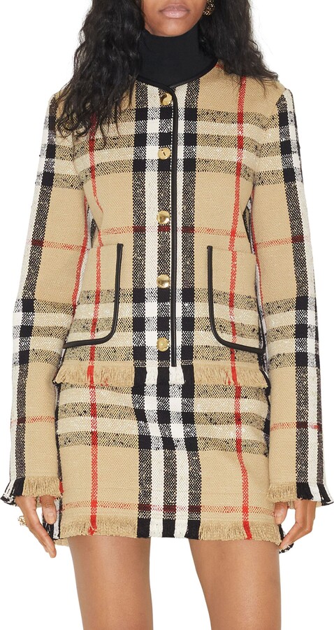 Burberry Upney Check Collarless Tweed Jacket - ShopStyle