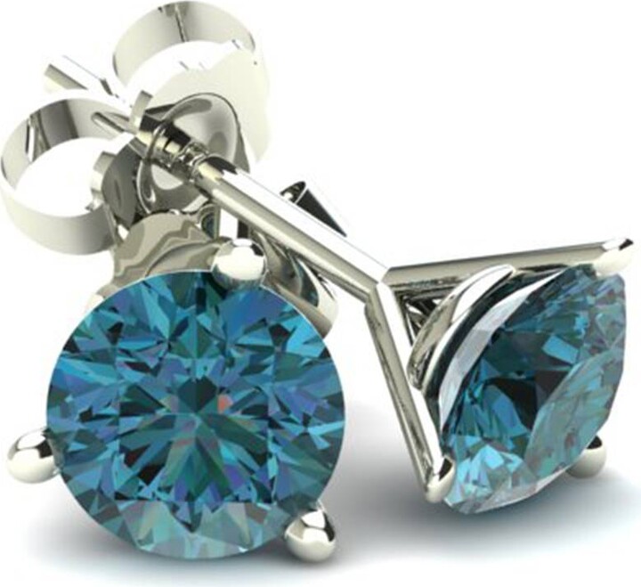 Pompeii3 .50Ct Round Brilliant Cut Heat Treated Blue Diamond Stud ...
