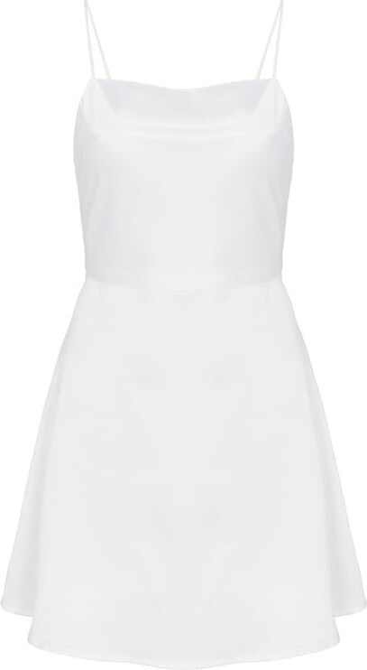 Dreaming in Luna Petite Cowl Neck Backless Satin Mini Dress - White ...