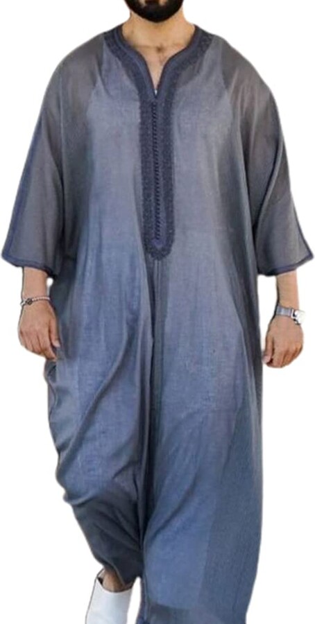 Darabun Mens Kaftan Robe Muslim Ethnic Thobe Saudi Arab Jubba Dubai Islamic Robes Men Casual ...