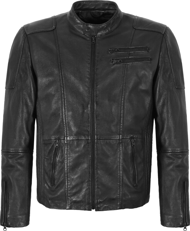 Smart Range Leather Mens Biker Waxed Real Leather Jacket Zipper Classic ...