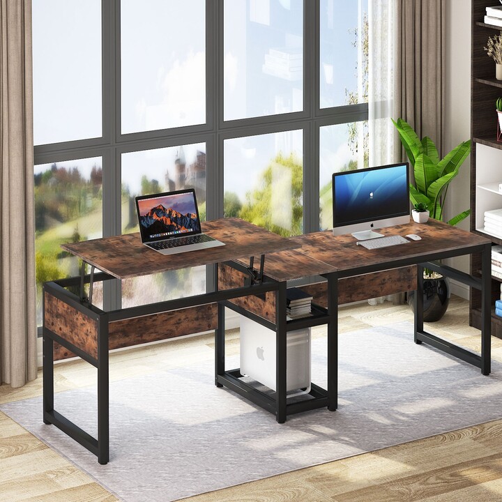 Tribesigns Lift Top Computer Desk, Height-adjustable Large Two Person ...