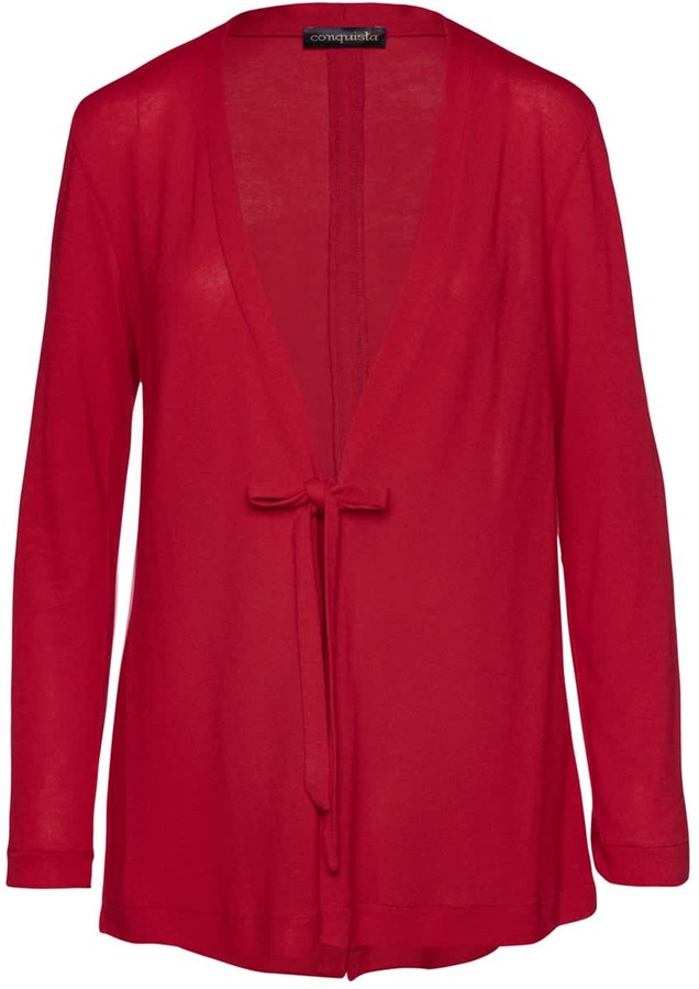 Conquista Red Open Front Linen Cardigan - ShopStyle