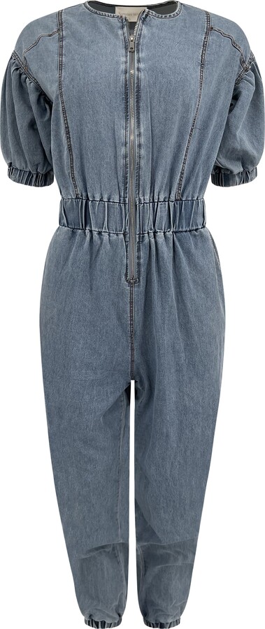 Summer Wren - Denim Jumpsuit With Puff Shoulders - ShopStyle