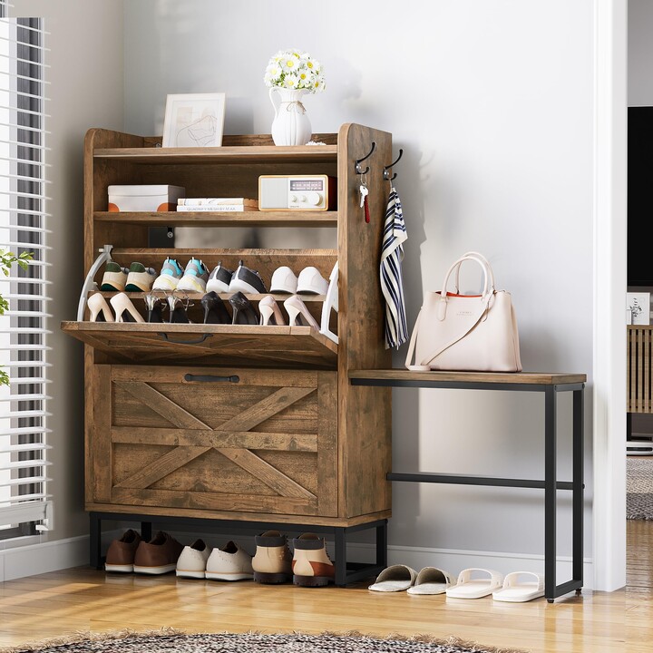 YITAHOME Farmhouse Shoe Storage Cabinet for 16 Pairs with Bench - ShopStyle