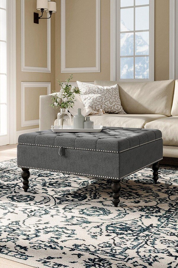 Living and Home Square Tufted Linen Storage Ottoman Footstool - ShopStyle