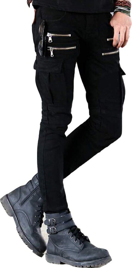 GELing Mens Classic Motorcycle Riding Ribbed Denim Pants Motorbike ...