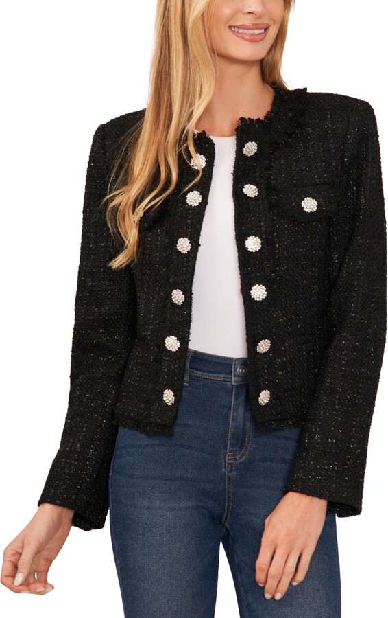 CeCe Women's Crystal Button Metallic Tweed Jacket - ShopStyle