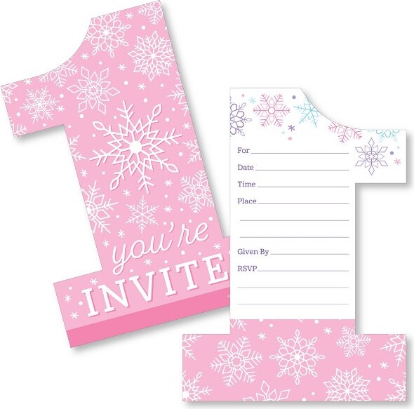 Big Dot of Happiness Pink Snowflakes 1st Birthday Shaped Fill-In ...