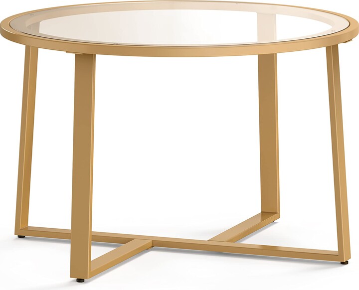 SAMOMO Glass Coffee Table Round Golden Coffee Table for Small Space ...