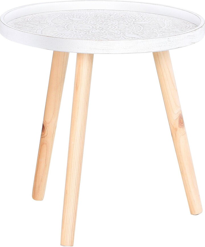 HOMCOM Bedside Round Table Solid Wood Legs Sofa End Side Coffee Table ...