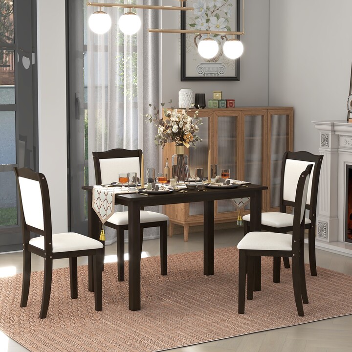 GREATPLANINC 5-Piece Wood Dining Table Set, Simple Wood Grain Tabletop ...