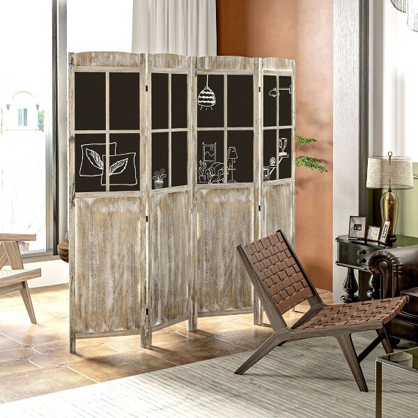 The Pop Home 4 Panel Room Divider,5.6" Farmhouse Natural Folding Indoor ...