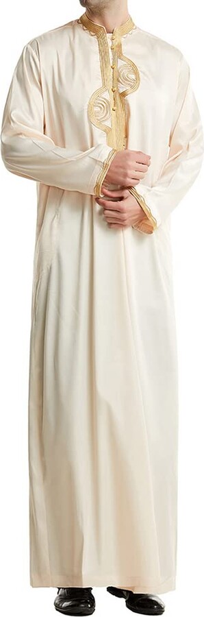 Darabun Mens Kaftan Robe Muslim Ethnic Thobe Saudi Arab Jubba Dubai Islamic Robes Men Casual ...