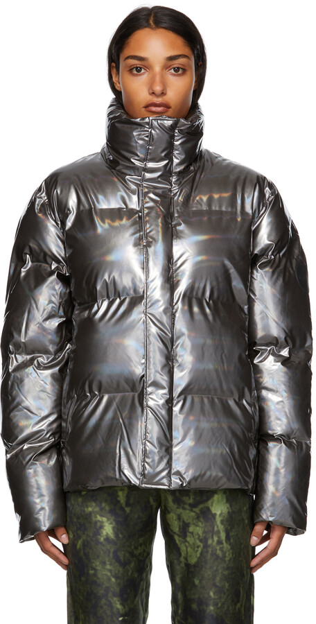 Rains Grey Holographic Puffer Jacket - ShopStyle