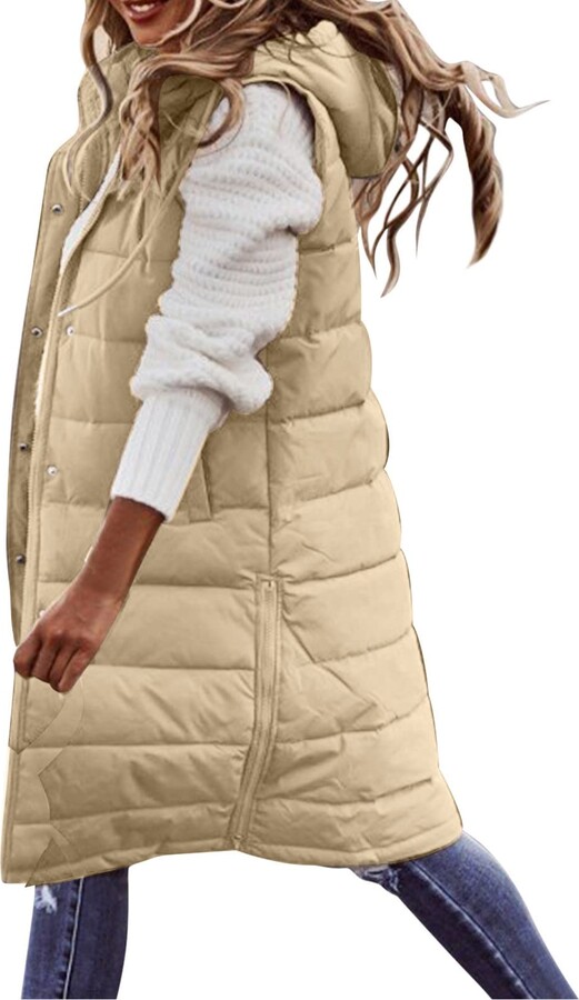 MODSGUE Women's Long Quilted Vest Regular Fit Hooded Vest Oversize ...