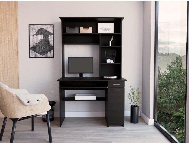 DEPOT E-SHOP LLC Xalo 180 Computer Hutch Desk with Keyboard Tray, Door ...