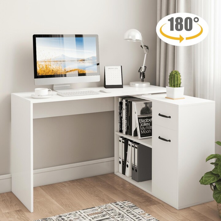 Howcool L-Shaped Corner Computer Desk 180 Degree Rotating Laptop Study ...