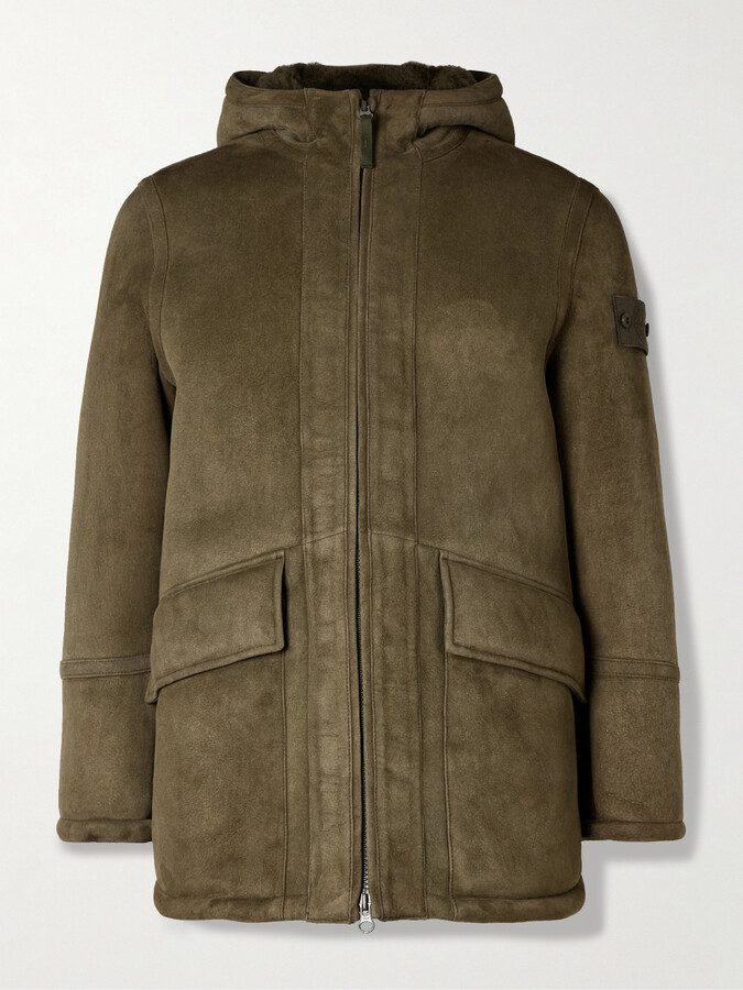 Stone Island Ghost Logo-Appliquéd Shearling Hooded Jacket - ShopStyle